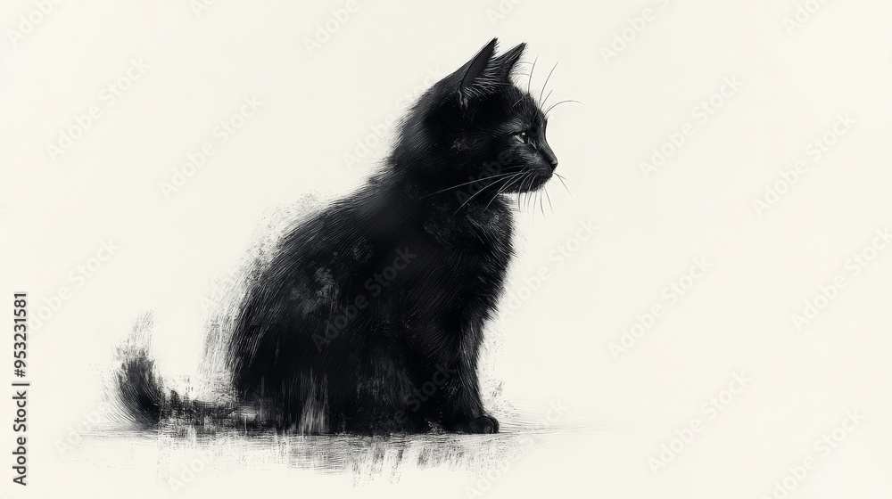 Black Cat Charcoal Portrait: A minimalist charcoal drawing of a black ...