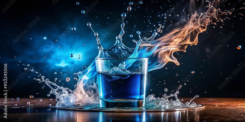 "Dramatic splash of 1-sodium metal dropped into a beaker of water ...