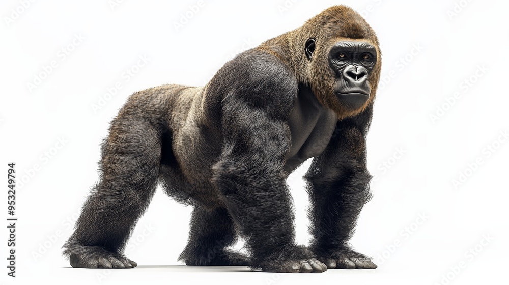 Powerful Silverback Gorilla: A majestic silverback gorilla stands tall ...