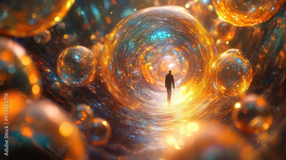 Collapsing multiverse bubble, where different worlds converge into a ...