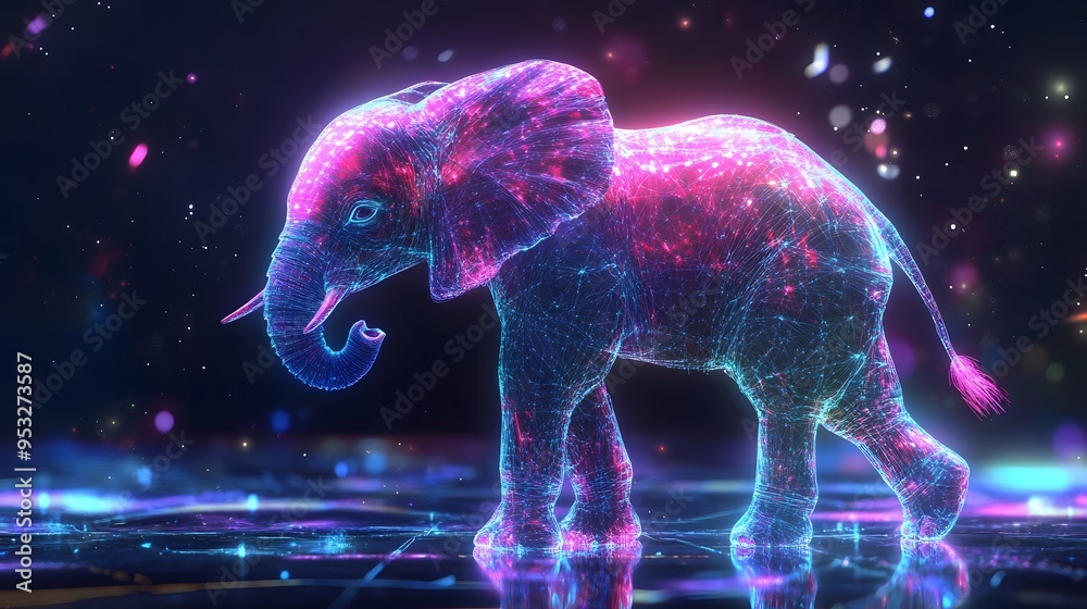 Holographic abstract interface style showing a digital cute baby ...