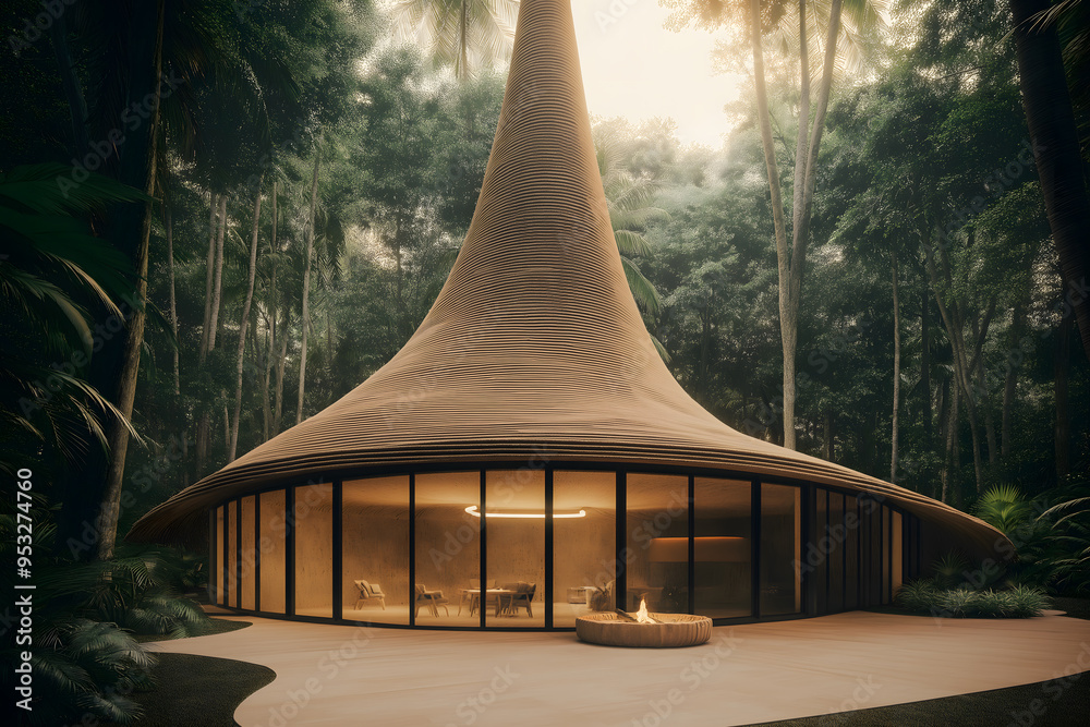 Hyper-Realistic Exterior of Bungkus House with Conical Banana Leaf Roof ...