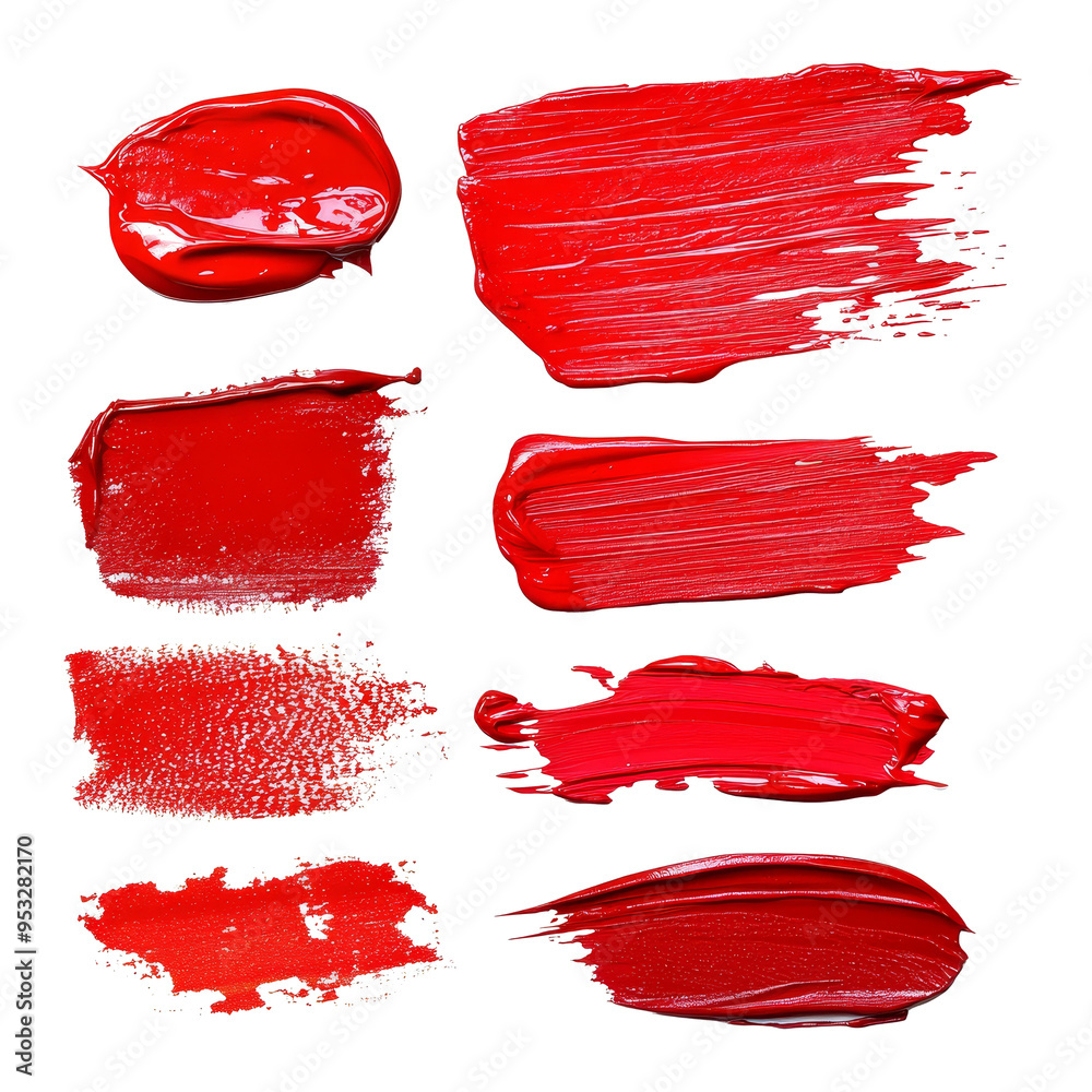 Collection of various red paint smears showcases texture and color ...
