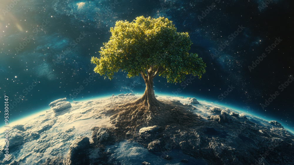 Environmental Tree, A tree flourishes on the earth's surface ...