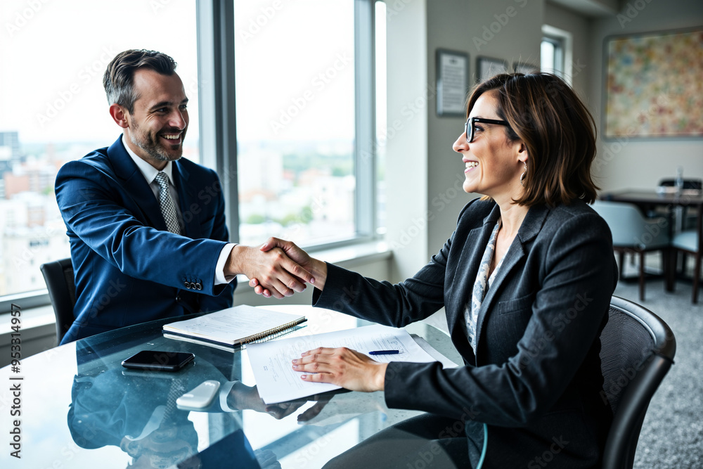 Successful Job Interview: Confident Candidate Shakes Hands with Smiling ...