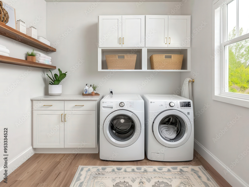Small laundry nook with compact washer, dryer, and storage, Laundry ...