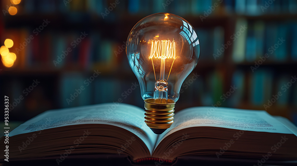 Light bulb on the open book, Idea concept for innovation idea, power of knowledge, power of ...