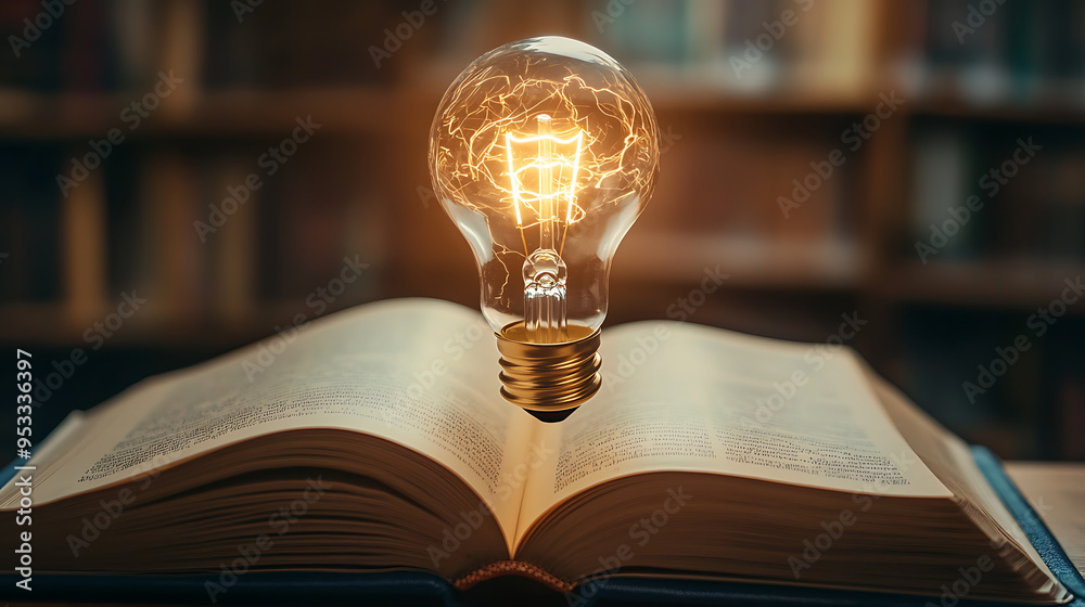 Light bulb on the open book, Idea concept for innovation idea, power of ...