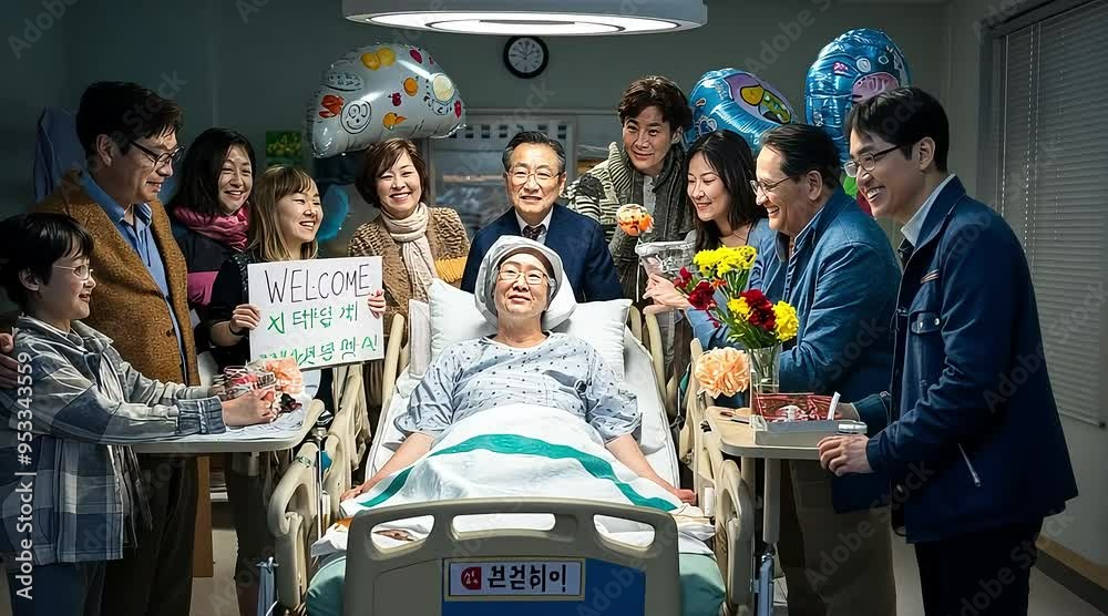 Patients recovering from surgery in a hospital room, surrounded by ...