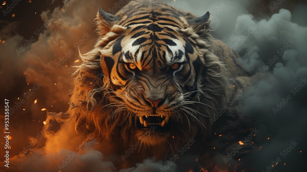 Epic cinematic portrait of a tiger filled with equal parts mysterious ...