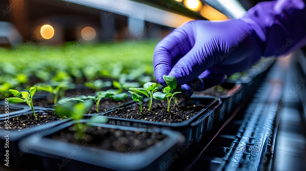 Farmer using AI to automate the planting process in a vertical farm ...