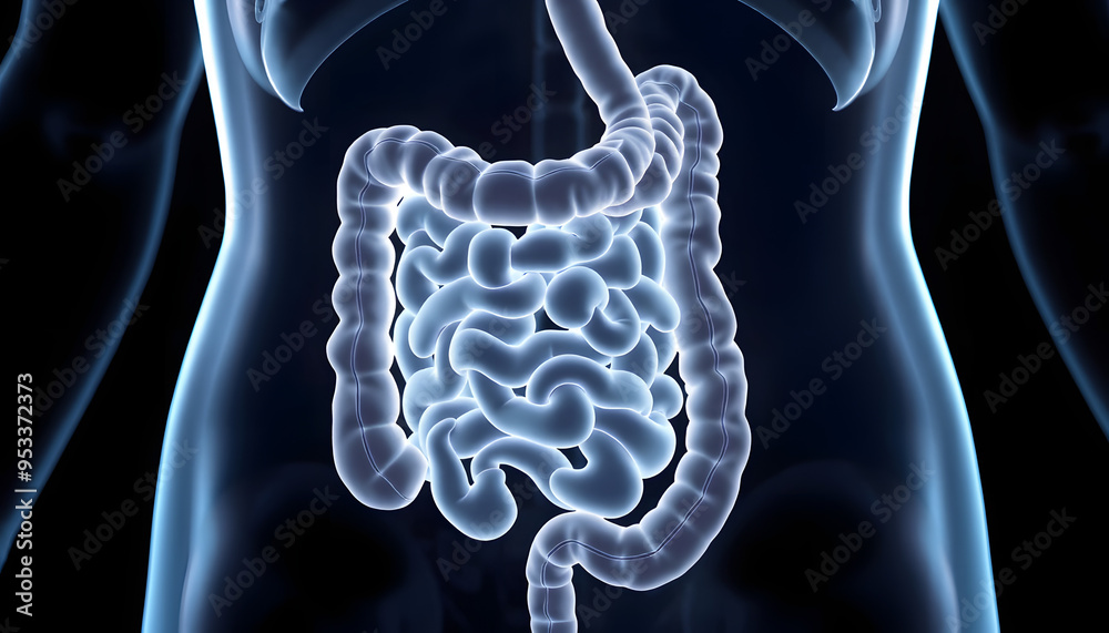 Stomach or intestines colon organ problems. Bowel disease concept ...