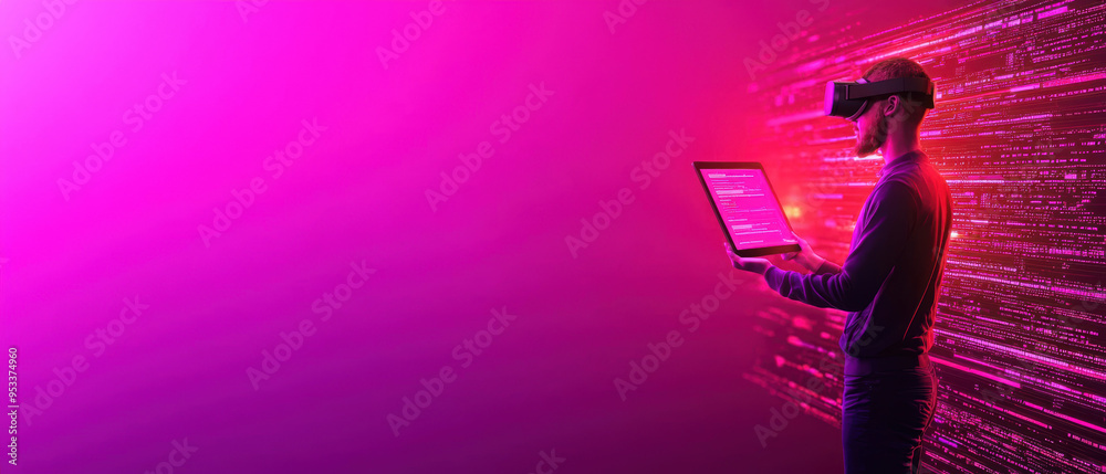 Virtual reality scene of a user building a website in a D environment ...