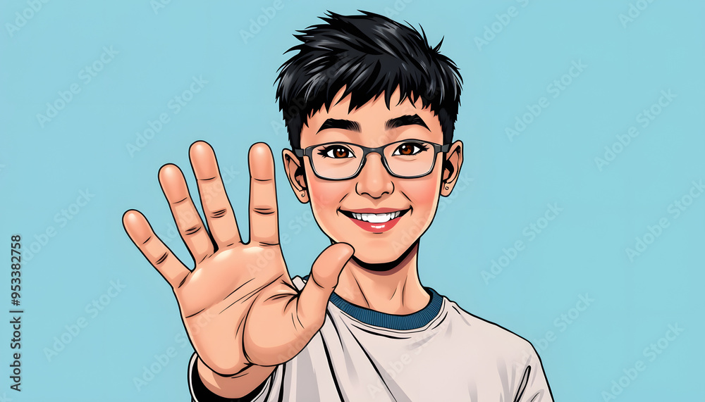 Young Asian preteen teenager boy showing a stop sign with his hand ...