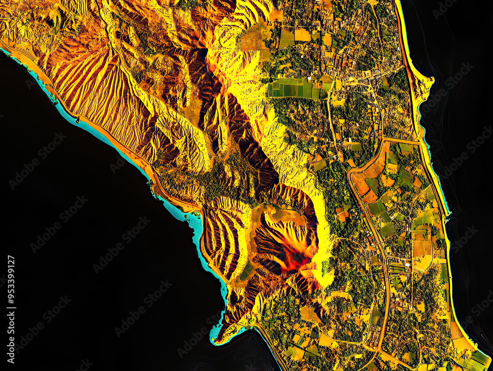 Technical aerial visual, 3D LiDAR GIS aerial map satellite scan model ...