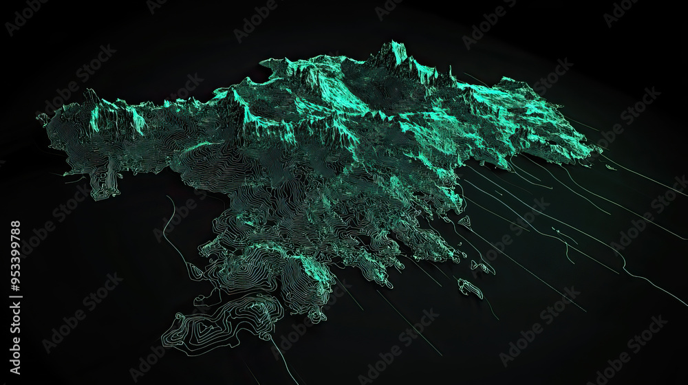 Technical aerial visual, 3D LiDAR GIS aerial map satellite scan model ...
