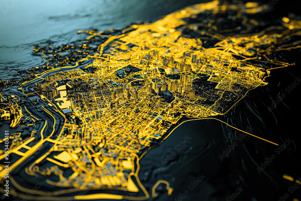 Technical aerial visual, 3D LiDAR GIS aerial map satellite scan model ...