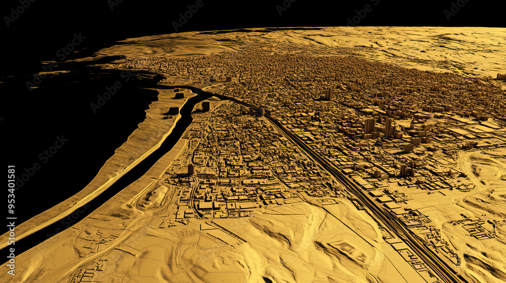 Technical aerial visual, 3D LiDAR GIS aerial map satellite scan model ...
