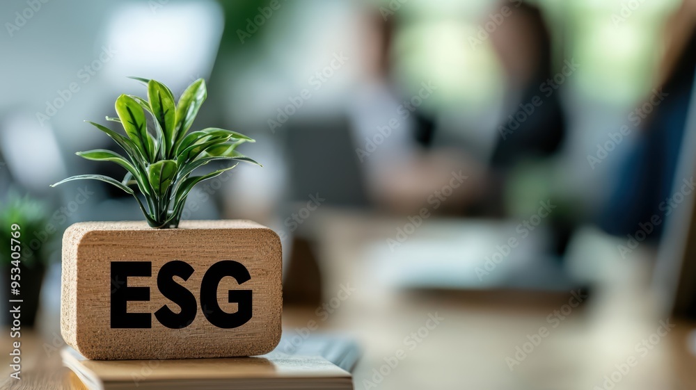 A symbolic representation of ESG principles with a small plant growing ...