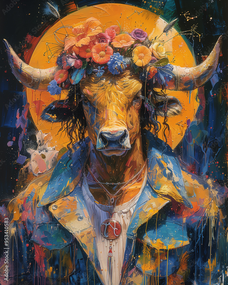 Chinese zodiac sign ox, symbolic representation of the ox in Chinese ...