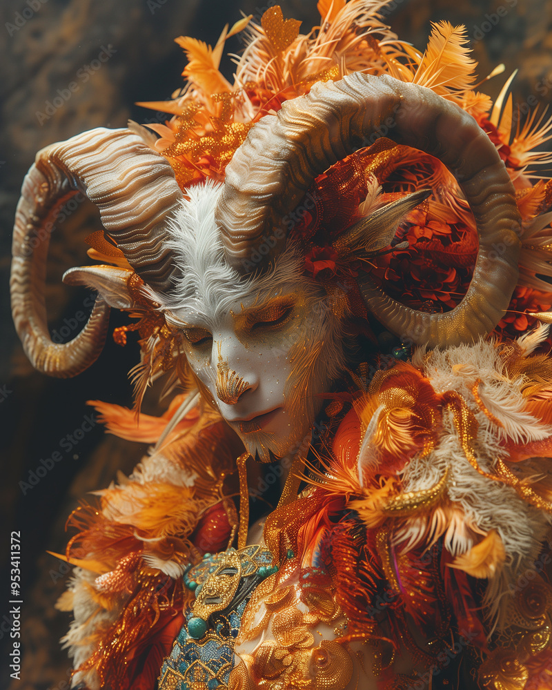 Aries , Capricorn zodiac sign with ram horns. Depiction of a man as ...