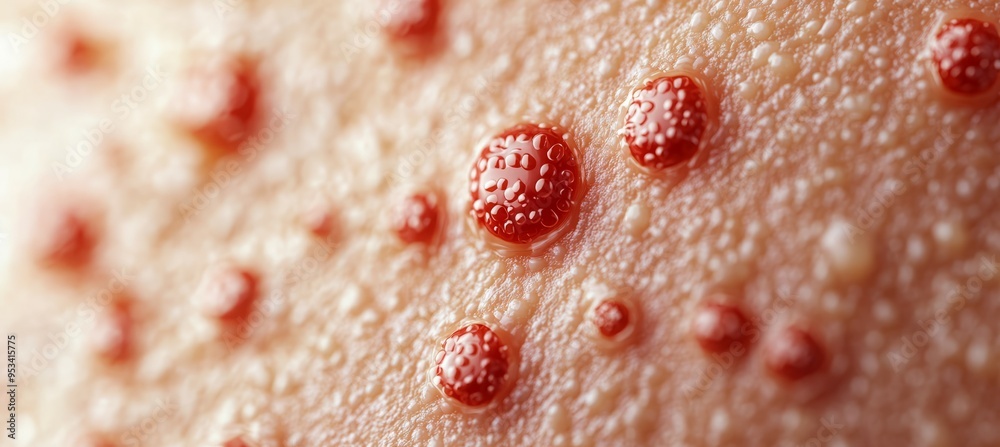 Microscopic view skin rash blisters irritation. Healthcare medical care ...