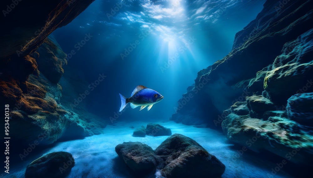 A rare deep-sea fish emitting a faint bioluminescent light from its ...