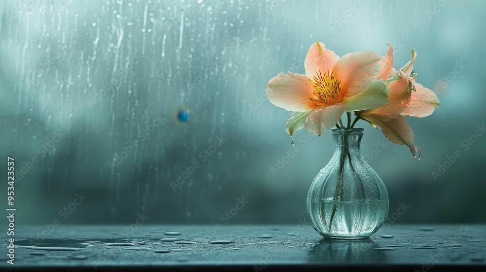 Grief depicted as a wilted flower in a clear glass vase, with tears ...