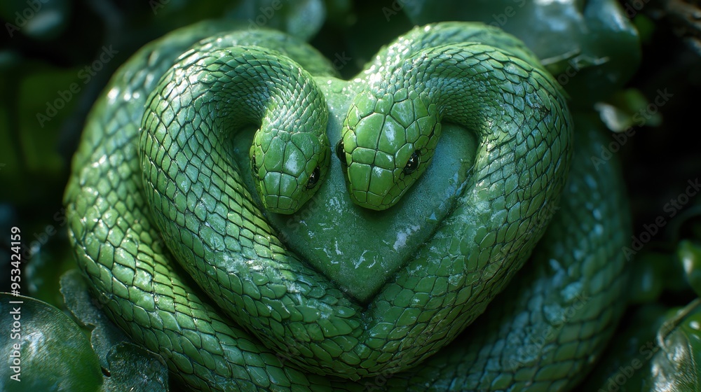 Jealousy depicted as a green snake coiled around a heart (focus on ...