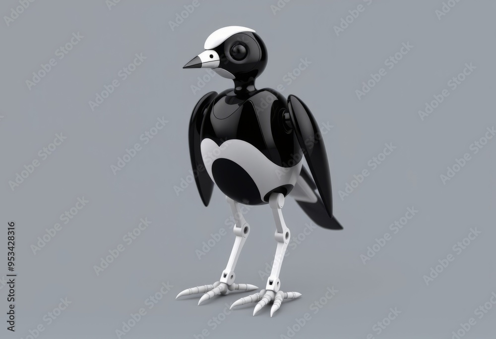 Minimalist Bird Robot A bird robot with a black and white minima Stock ...
