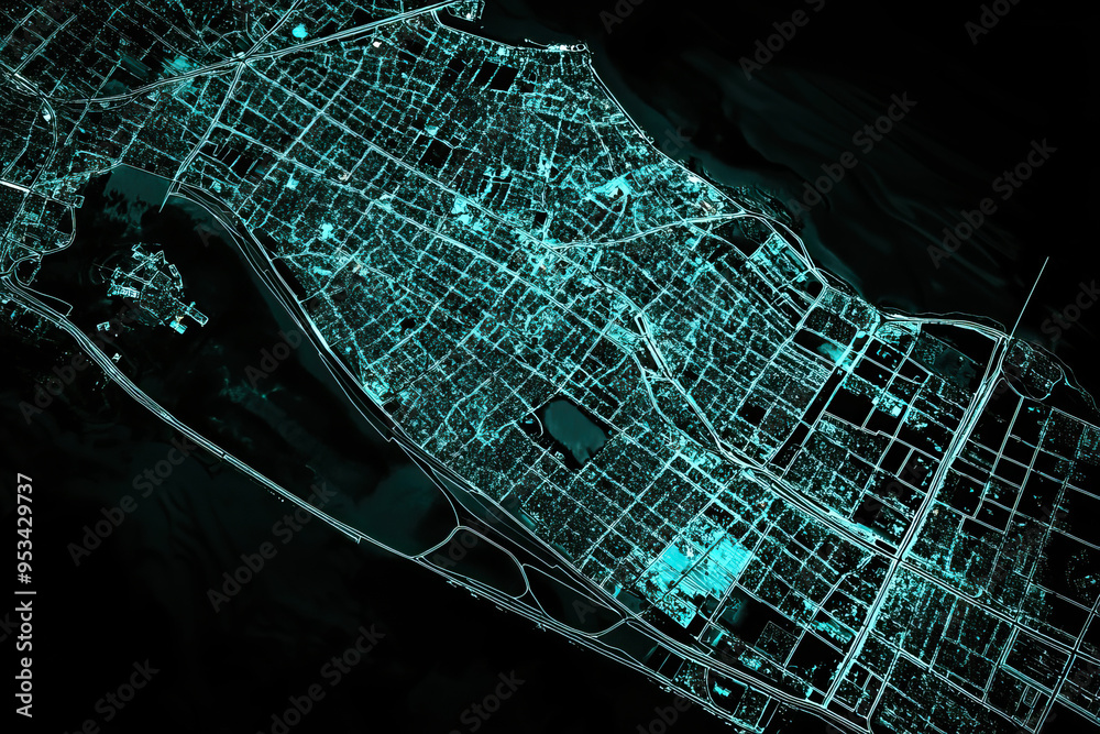 Technical aerial visual, 3D LiDAR GIS aerial map satellite scan model ...