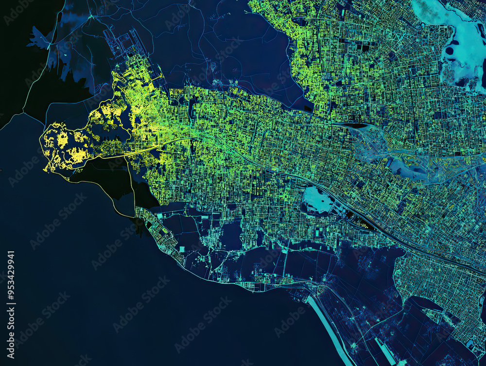 Technical aerial visual, 3D LiDAR GIS aerial map satellite scan model ...