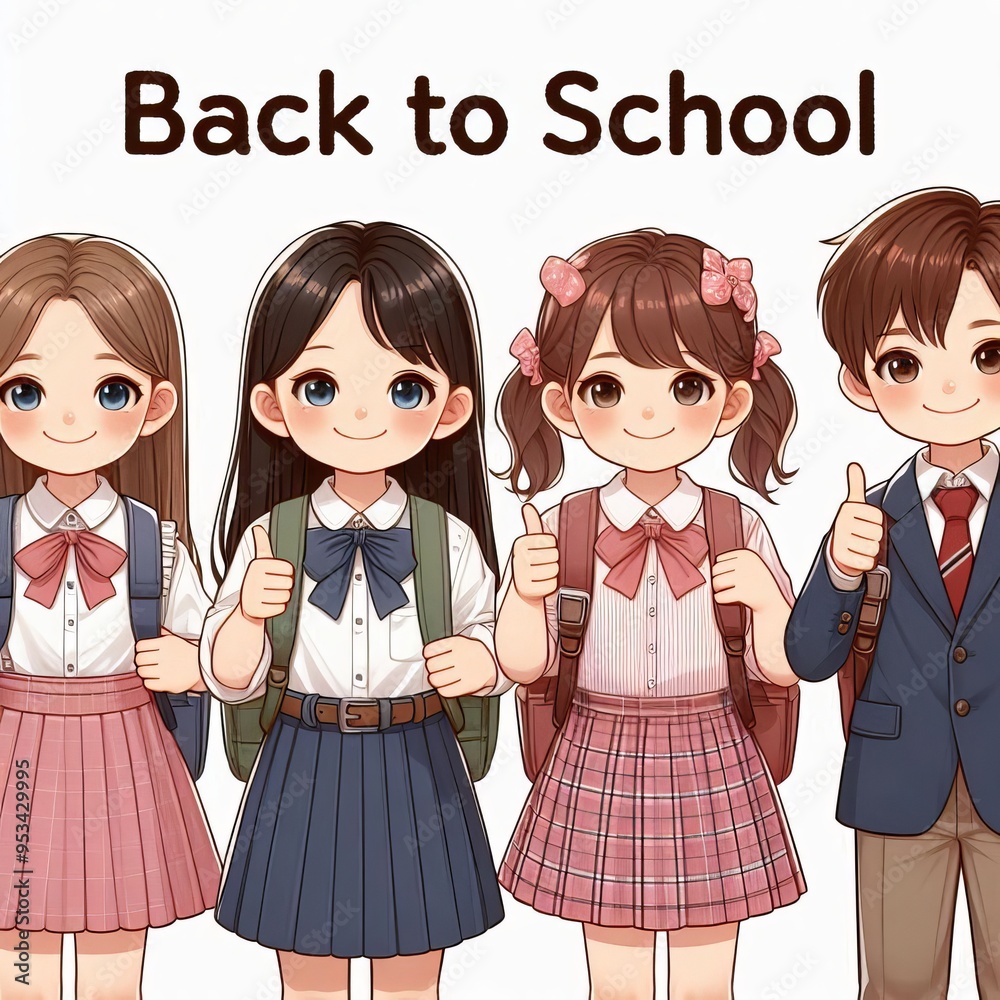 Cartoon style school kids cute smiling and white background text BACK ...