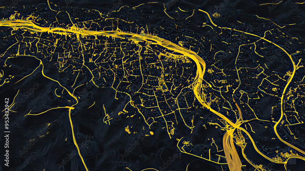 ภาพประกอบสต็อก Technical aerial visual, 3D LiDAR GIS aerial map ...