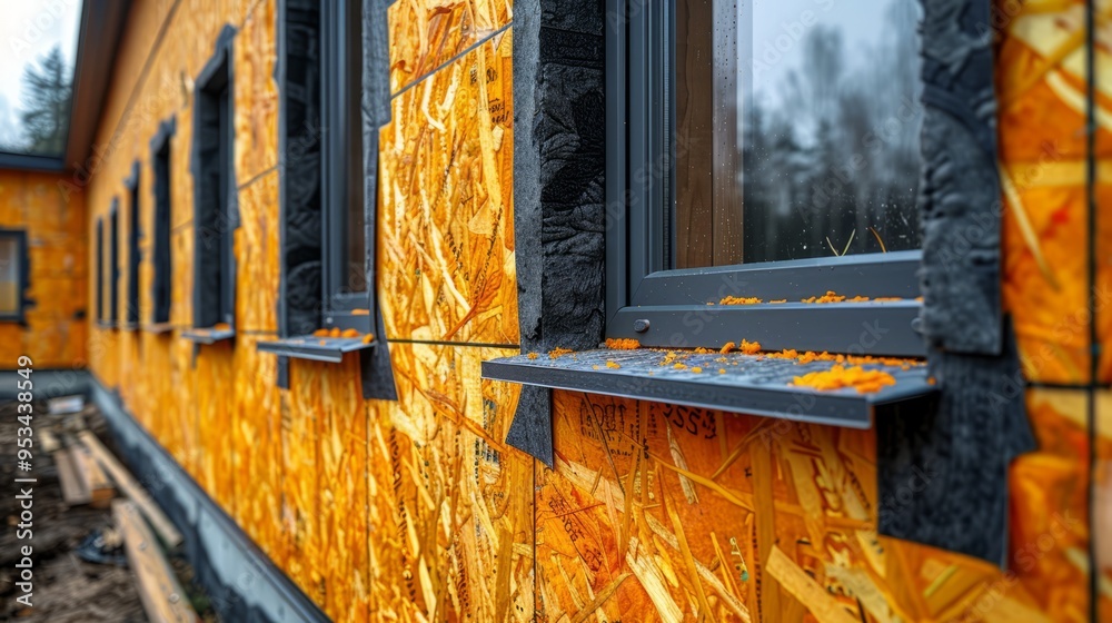 Workers are installing new windows on a building with an exterior made ...