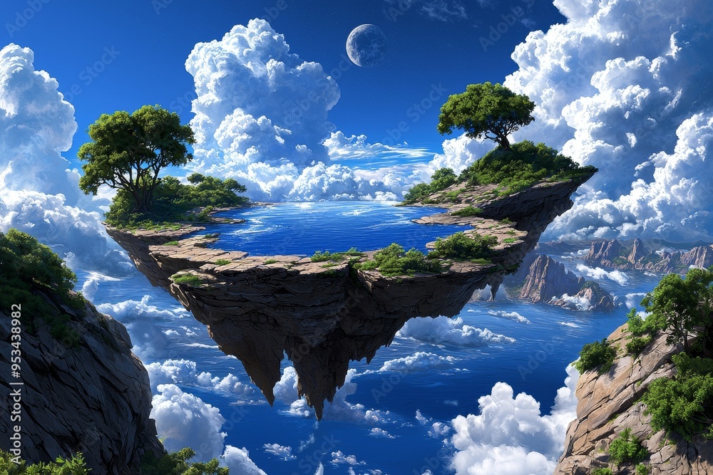 Mystical floating islands in the sky, otherworldly beauty, ethereal ...