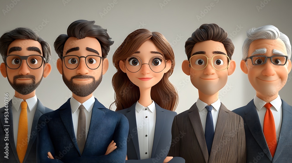 3D cartoon portraits of office professionals dressed in formal attire ...