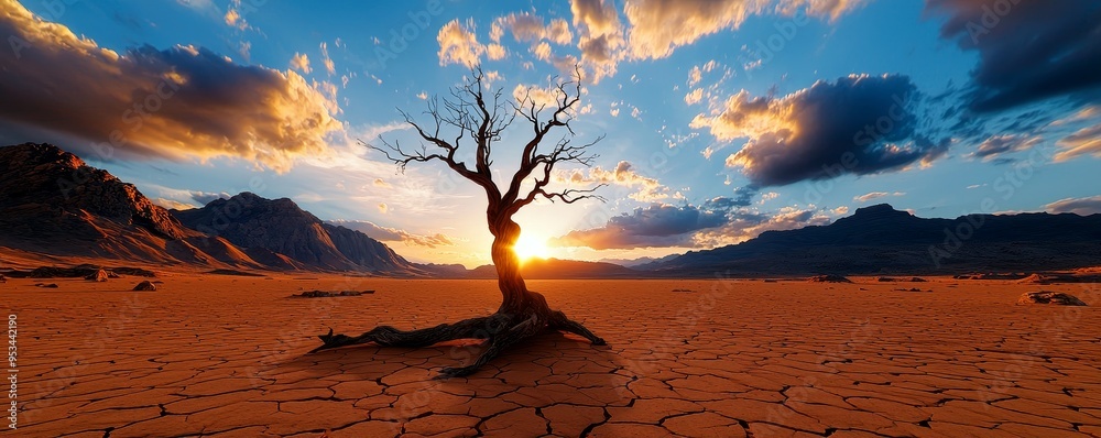 Survivors traversing post-apocalyptic desert, vast wasteland, scorching ...
