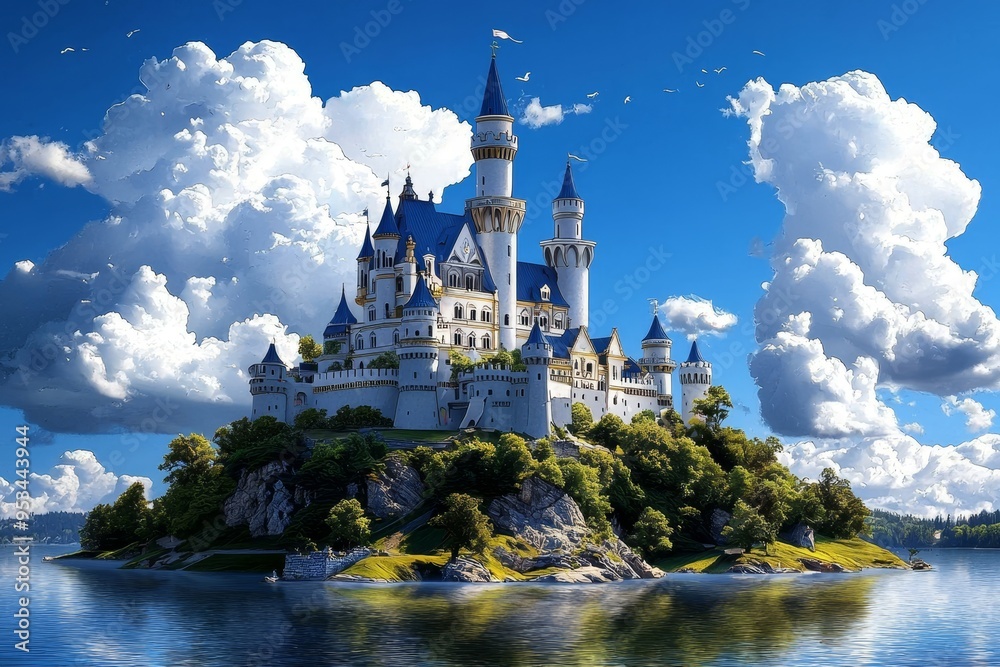 Whimsical enchanted castle in a magical kingdom, fairy tale dreams ...