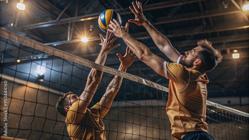 Volleyball Spike Action. Dynamic indoor shot of a focused male ...