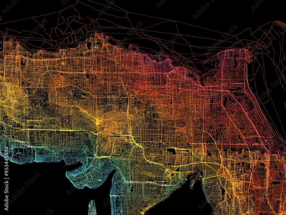 Technical aerial visual, 3D LiDAR GIS aerial map satellite scan model ...