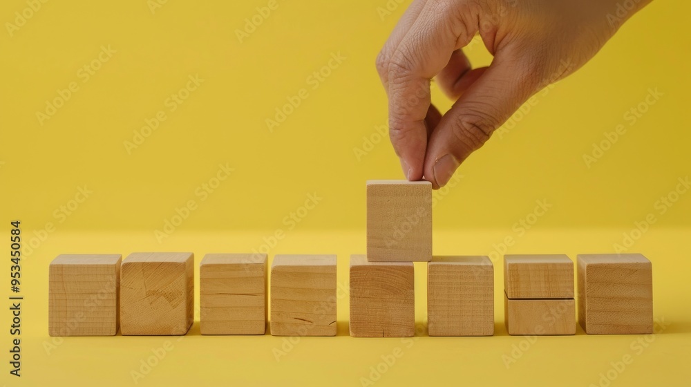 hand pick the wooden block to the center, line of 8 wooden blocks at ...