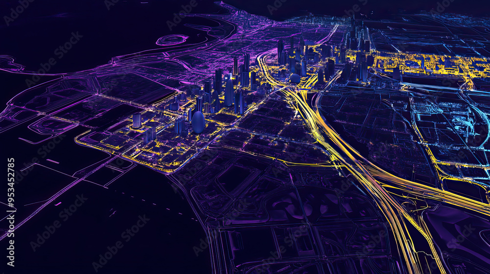 Technical aerial visual, 3D LiDAR GIS aerial map satellite scan model ...