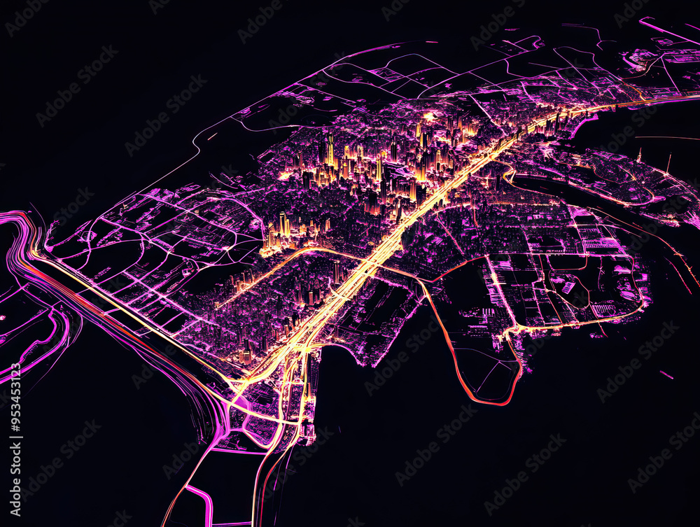 Technical aerial visual, 3D LiDAR GIS aerial map satellite scan model ...
