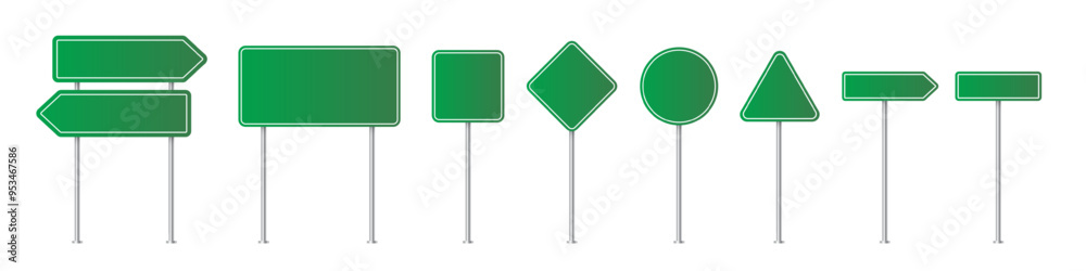 Road traffic signs of different shapes on metal poles vector ...