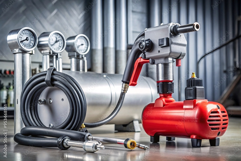 Pneumatic Leak Testing System with Pressure Gauges. A close-up shot of ...