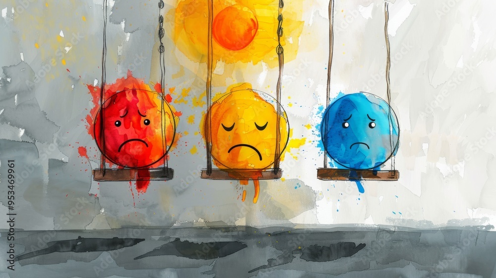 Illustrate the concept of mood swings by depicting swings as symbolic ...
