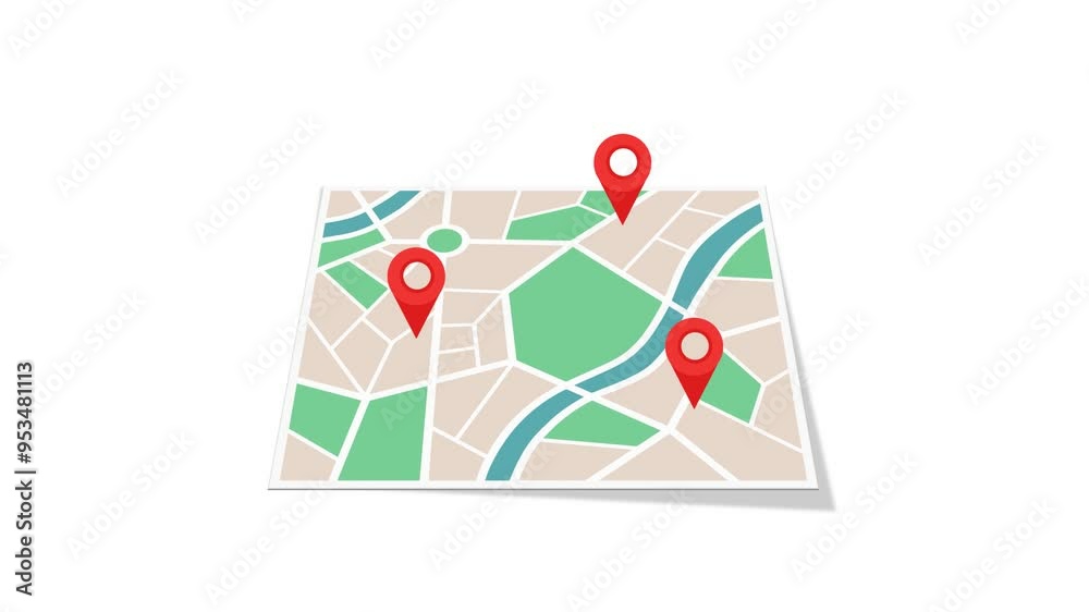 4K video Map Footage with Map and Pin Location on White Screen ...