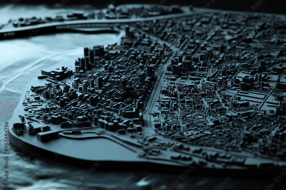 Technical aerial visual, 3D LiDAR GIS aerial map satellite scan model ...