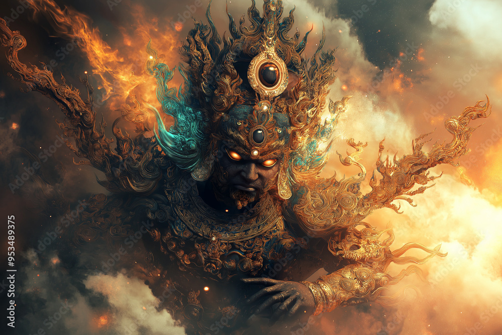 mythical gods or deities from various cultures, rendered with intricate ...